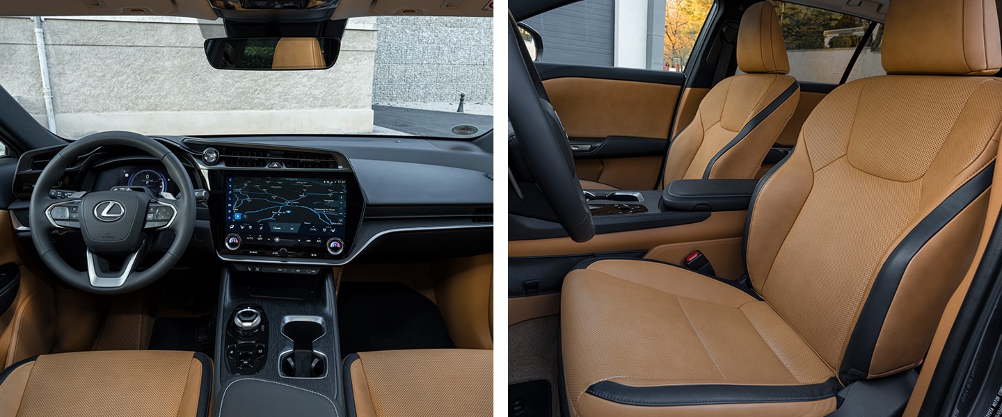 The interior of the RZ 450e is a light and open space that is both ...