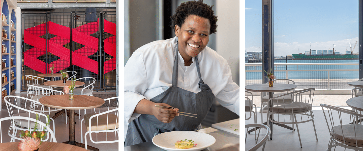 Dining area with a view of the waterfront at Emazulwini Restaurant
