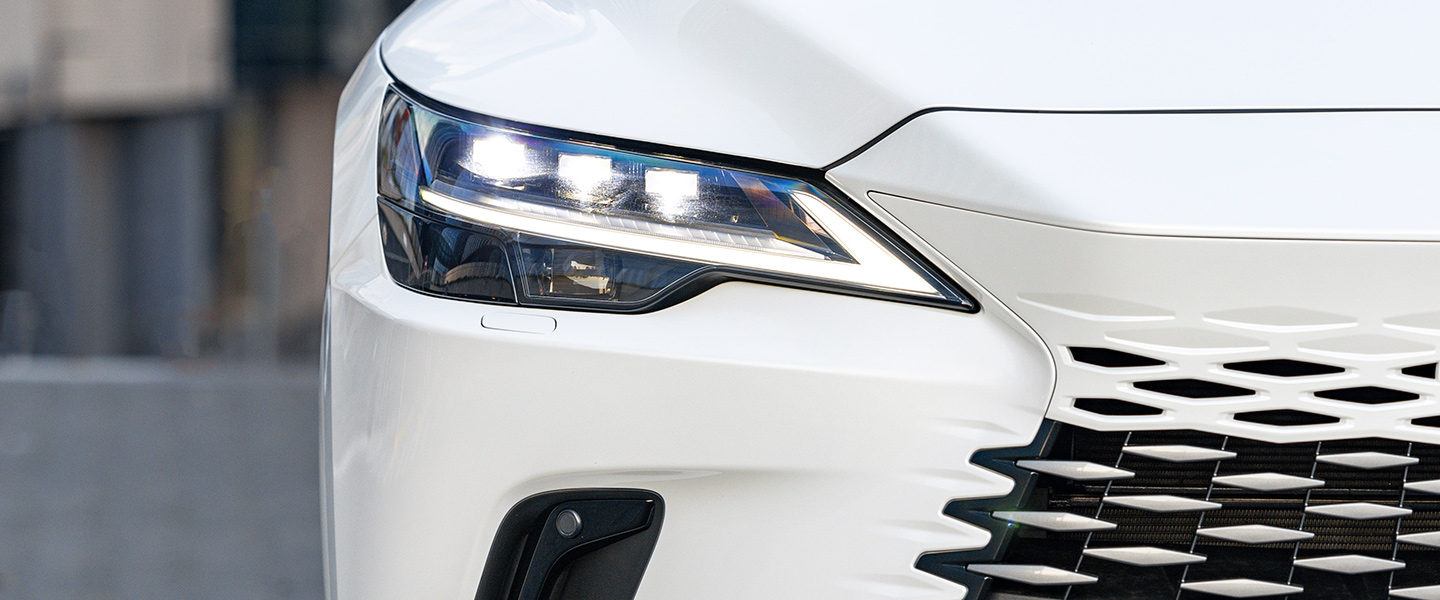 A close up of a Lexus